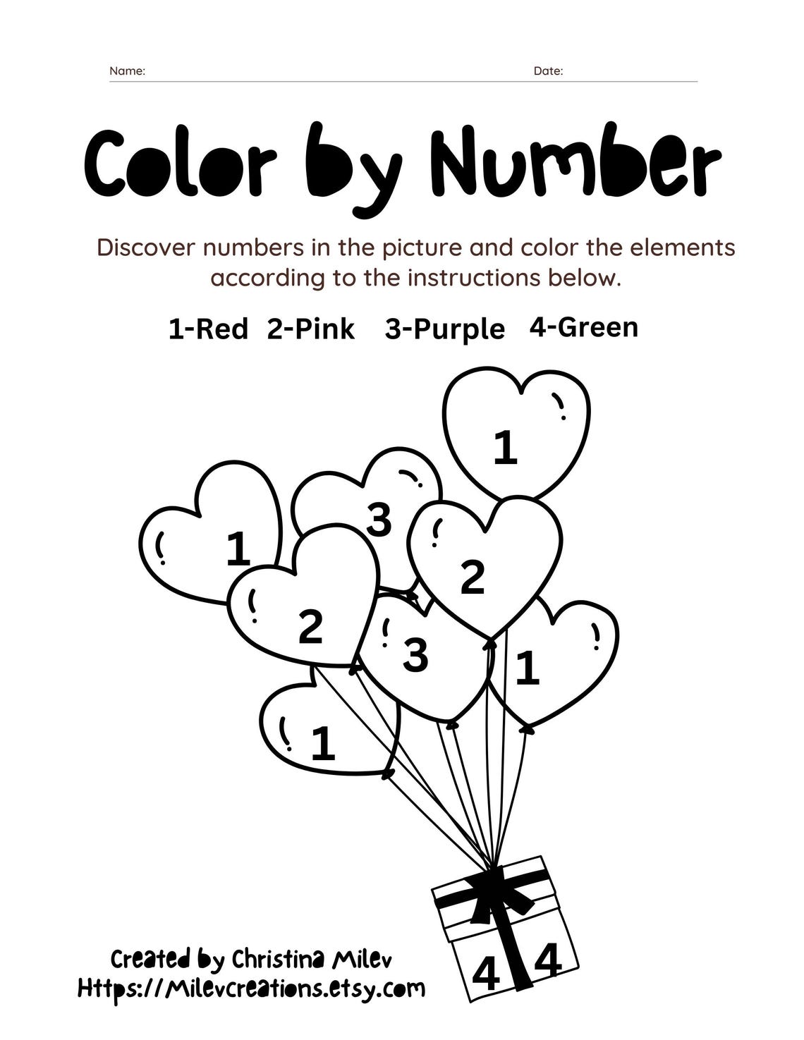 Color by Number Heart Ballons & Heart Page 2 Sheets for Kids PNG File ...