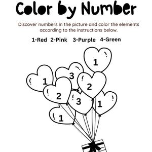 Color by Number Heart Ballons & Heart Page 2 Sheets for Kids PNG File ...
