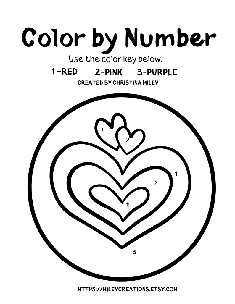 Color by Number Heart Ballons & Heart Page 2 Sheets for Kids PNG File ...