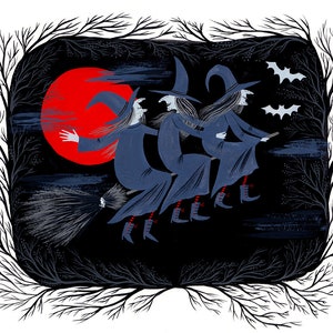 Giclee Print, Three Witches One Broom Art Print - Etsy