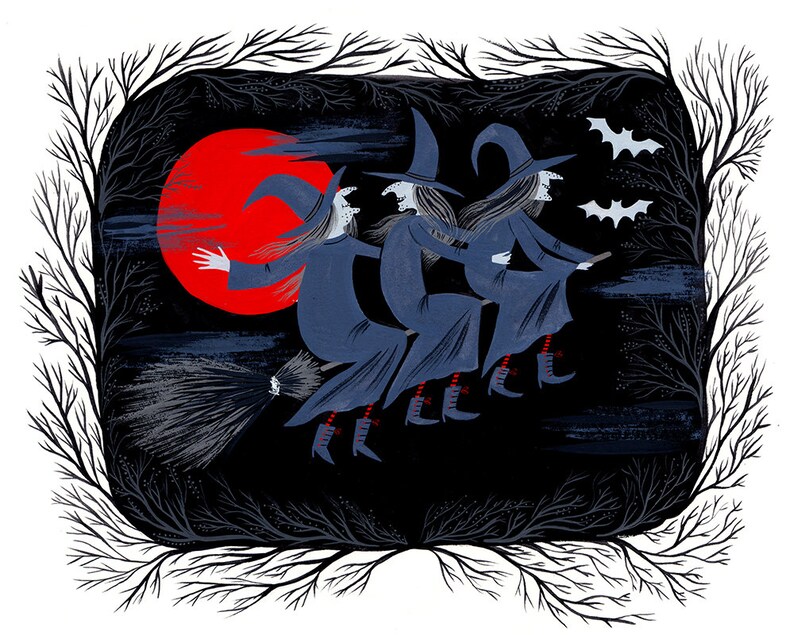 Giclee Print, Three Witches One Broom Art Print - Etsy