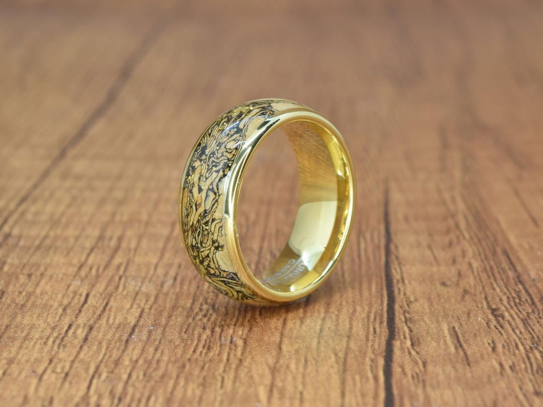 Cork Inlay Anniversary Ring, Men's Gold Tungsten Wedding Band, Laser ...