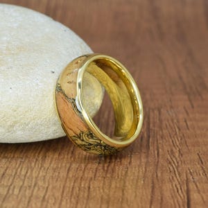 Cork Inlay Anniversary Ring, Men's Gold Tungsten Wedding Band, Laser ...