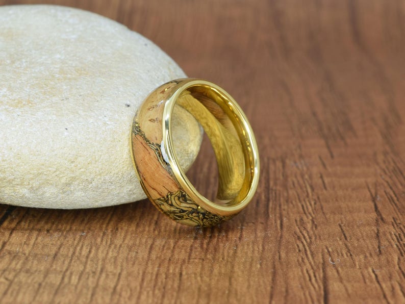 Cork Inlay Anniversary Ring, Men's Gold Tungsten Wedding Band, Laser ...