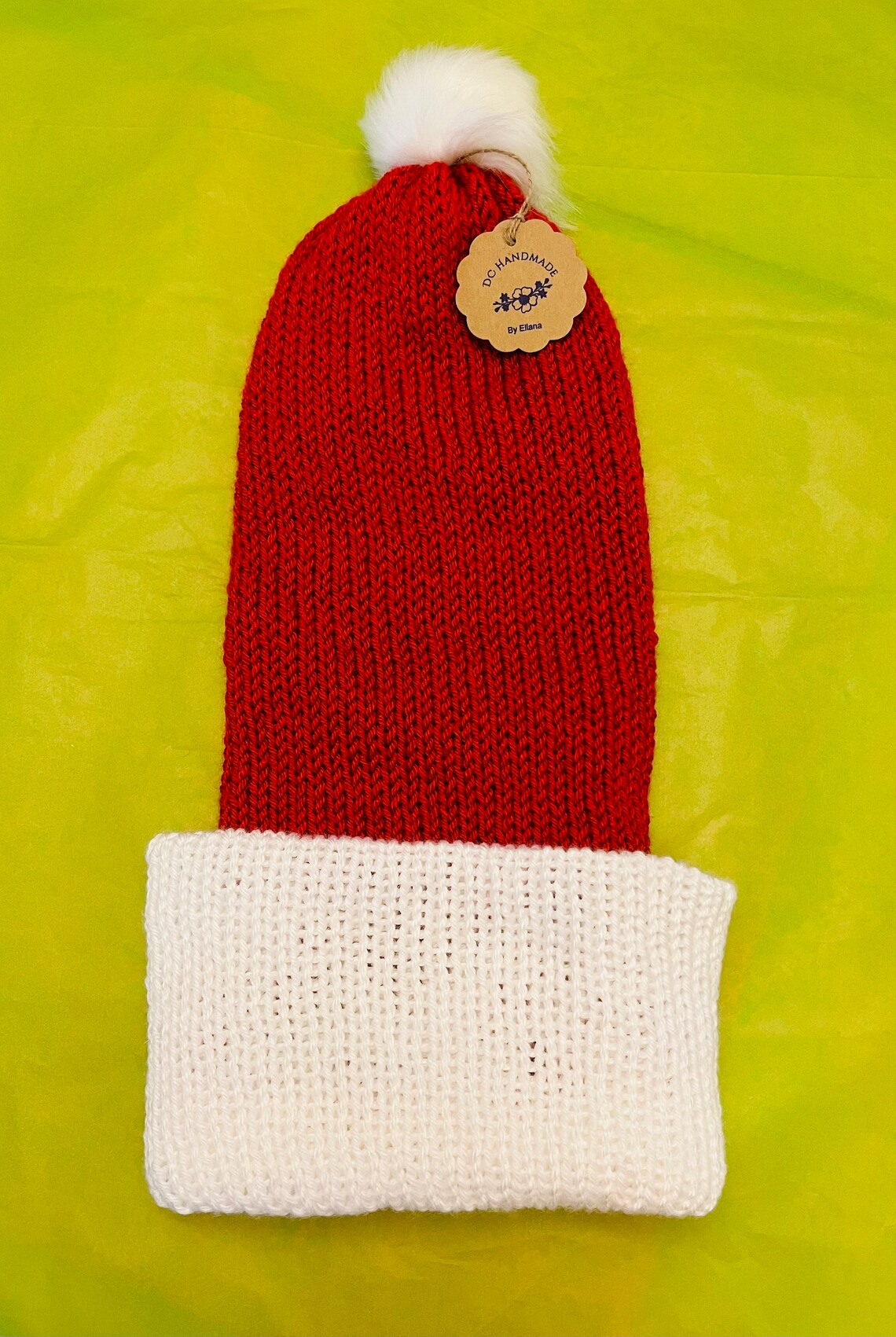 Elf Santa Hat Acrylic Slouchy Beanie With Faux Fur Pom Pom Knit ...