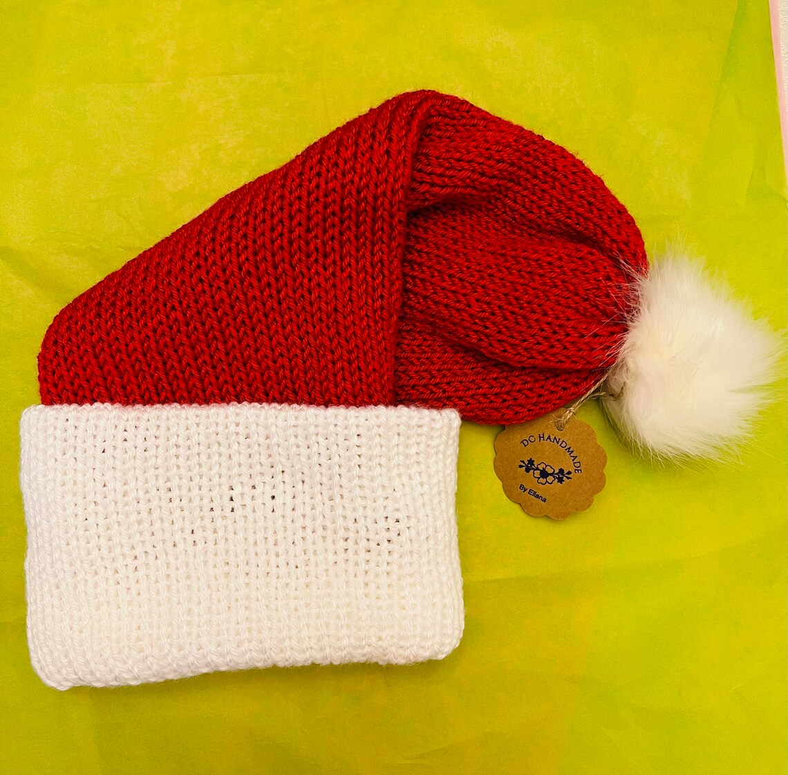 Elf Santa Hat Acrylic Slouchy Beanie With Faux Fur Pom Pom Knit ...