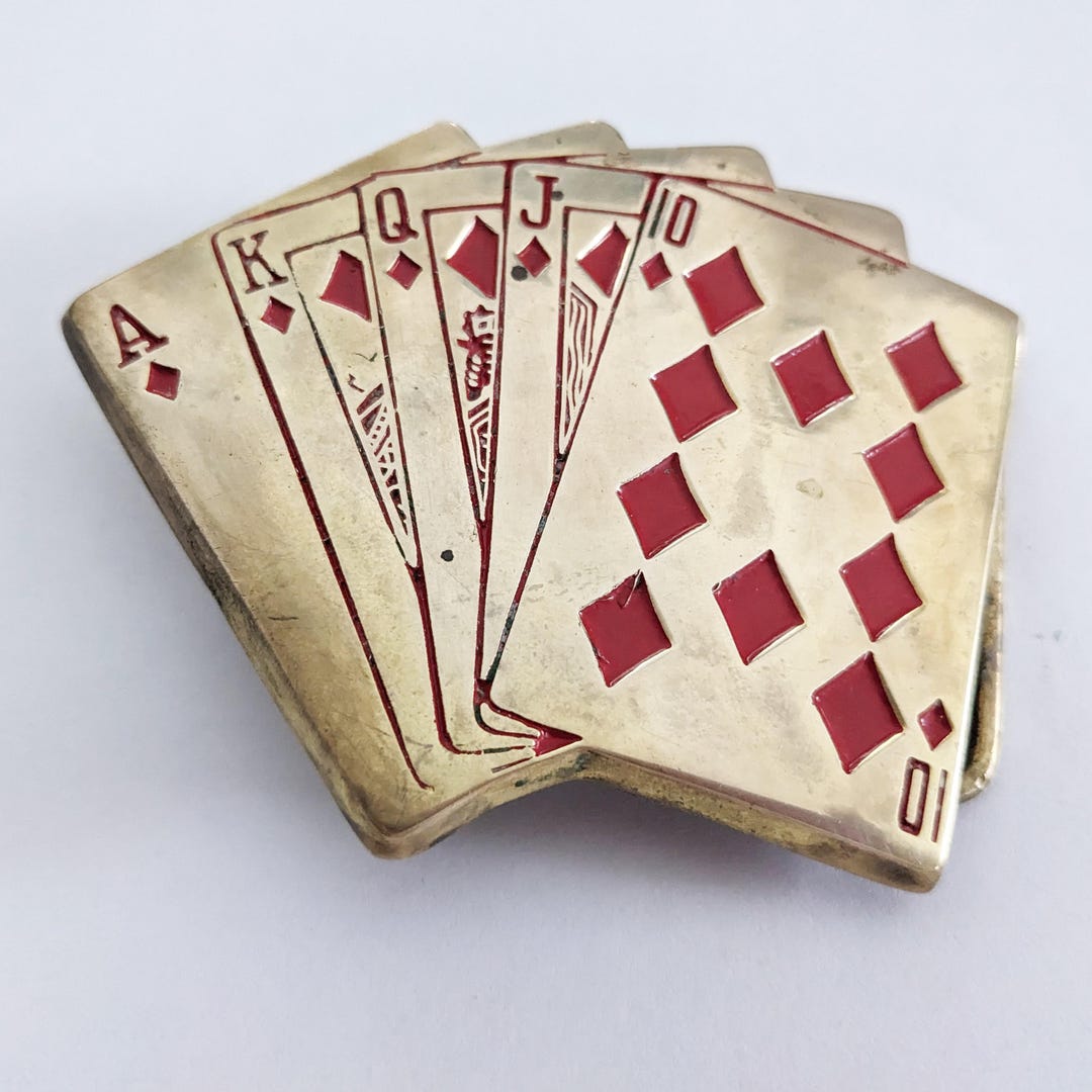 Brass Belt Buckle Baron BBB Solid Brass Poker ROYAL FLUSH Playing Cards ...