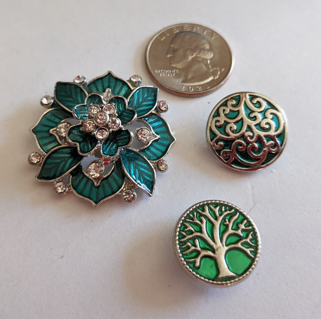 Teal Blue Enamel Snap Buttons, Green Enamel Charm for Snap Jewelry ...