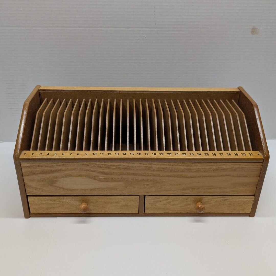 31 Day Wooden Monthly Bill Letter Mail Sorter Organizer Desktop With 2 ...