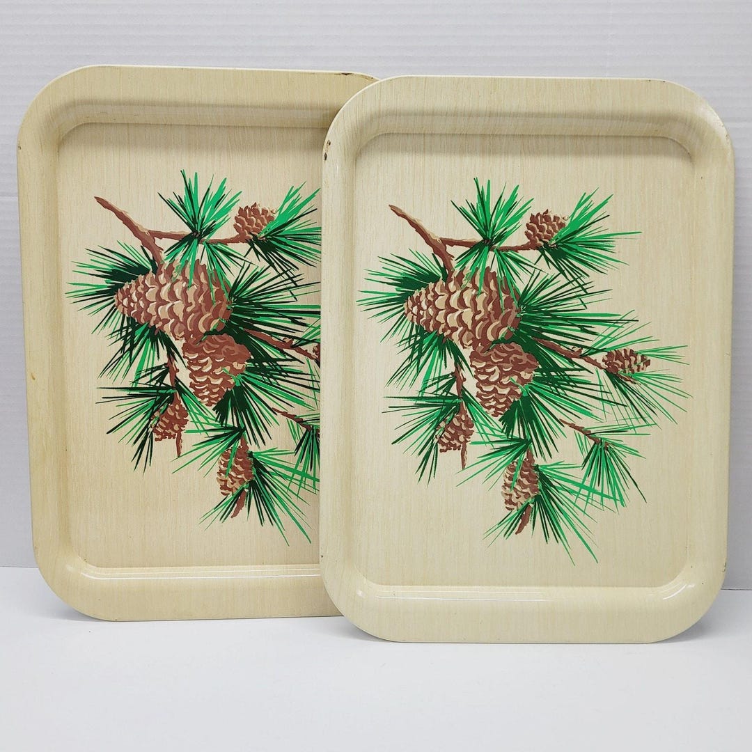 Vintage 1960s Pinecone Metal TV Trays, Brown Trim, Set of 2 - Etsy