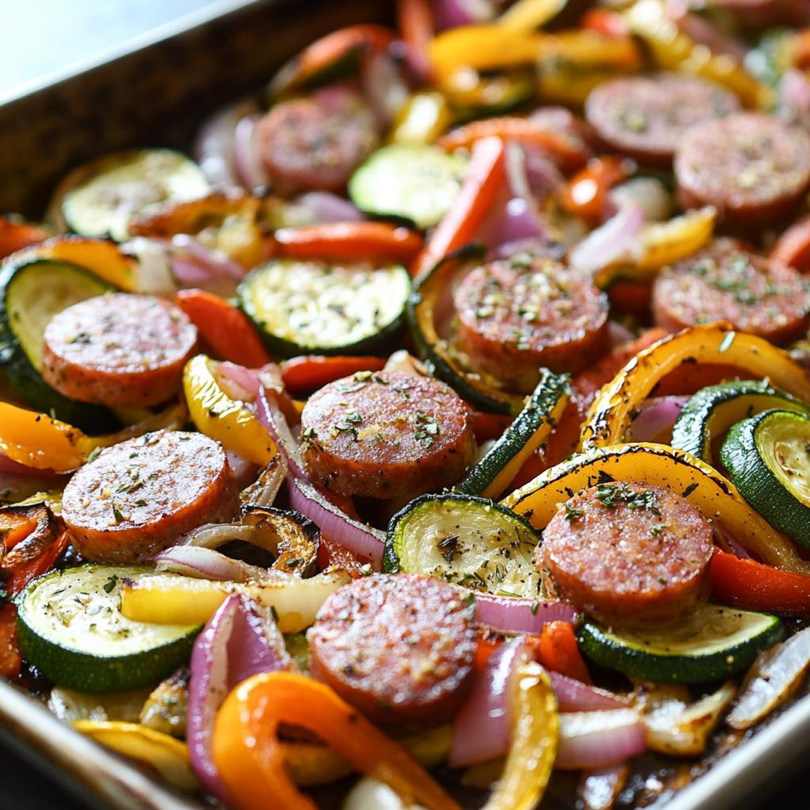 Sheet Pan Dinner Recipe: Smoked Sausage & Veggies - Printable Download ...