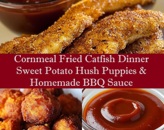 Southern Fried Catfish Dinner RECIPE Bundle Hush Puppies, BBQ Sauce ...