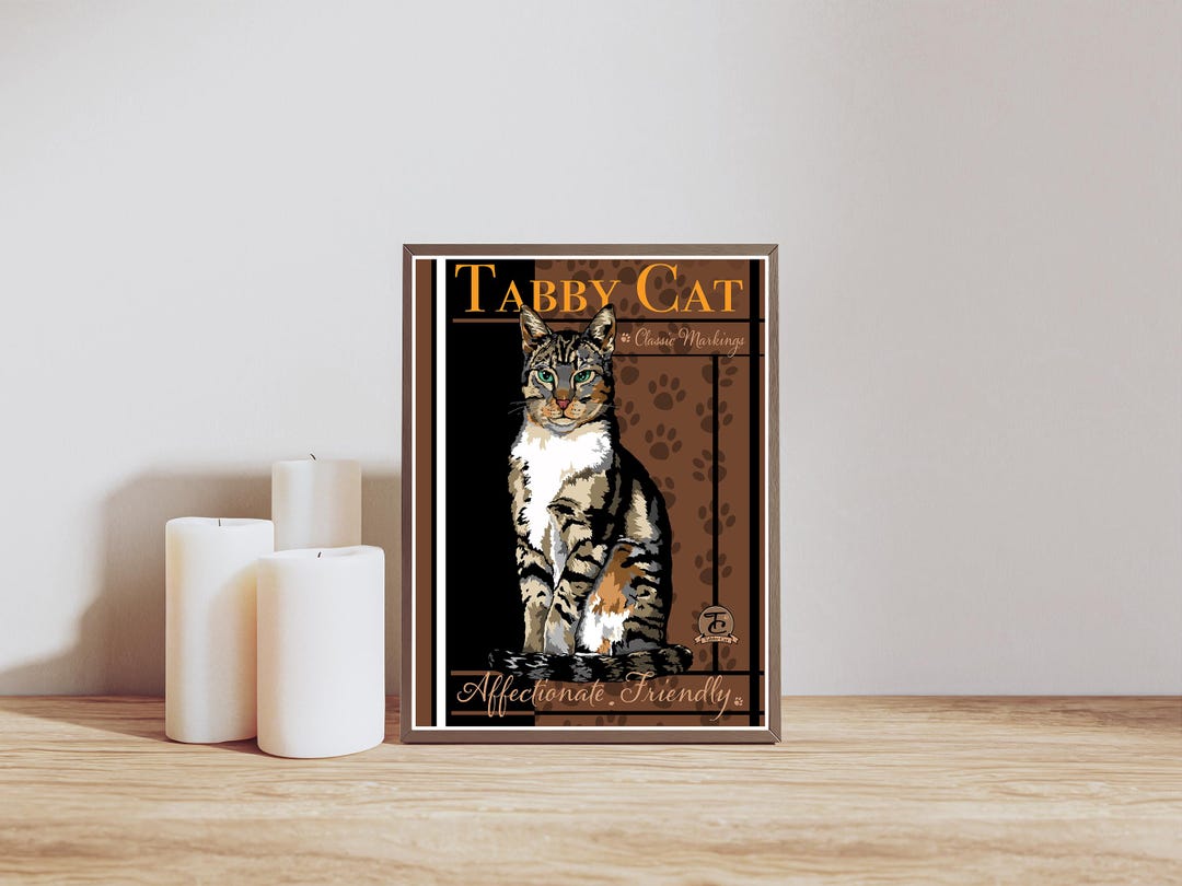 Tabby Cat Poster 11 X 14 Full Color Hand Drawn Wall Decor Mens Womens ...