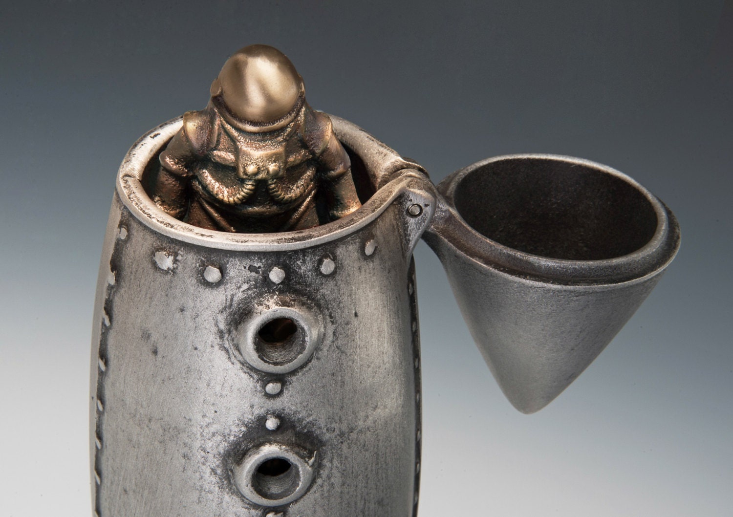 Moon Rocket Coin Bank With One Spaceman - Item #924, Cast Aluminum and ...