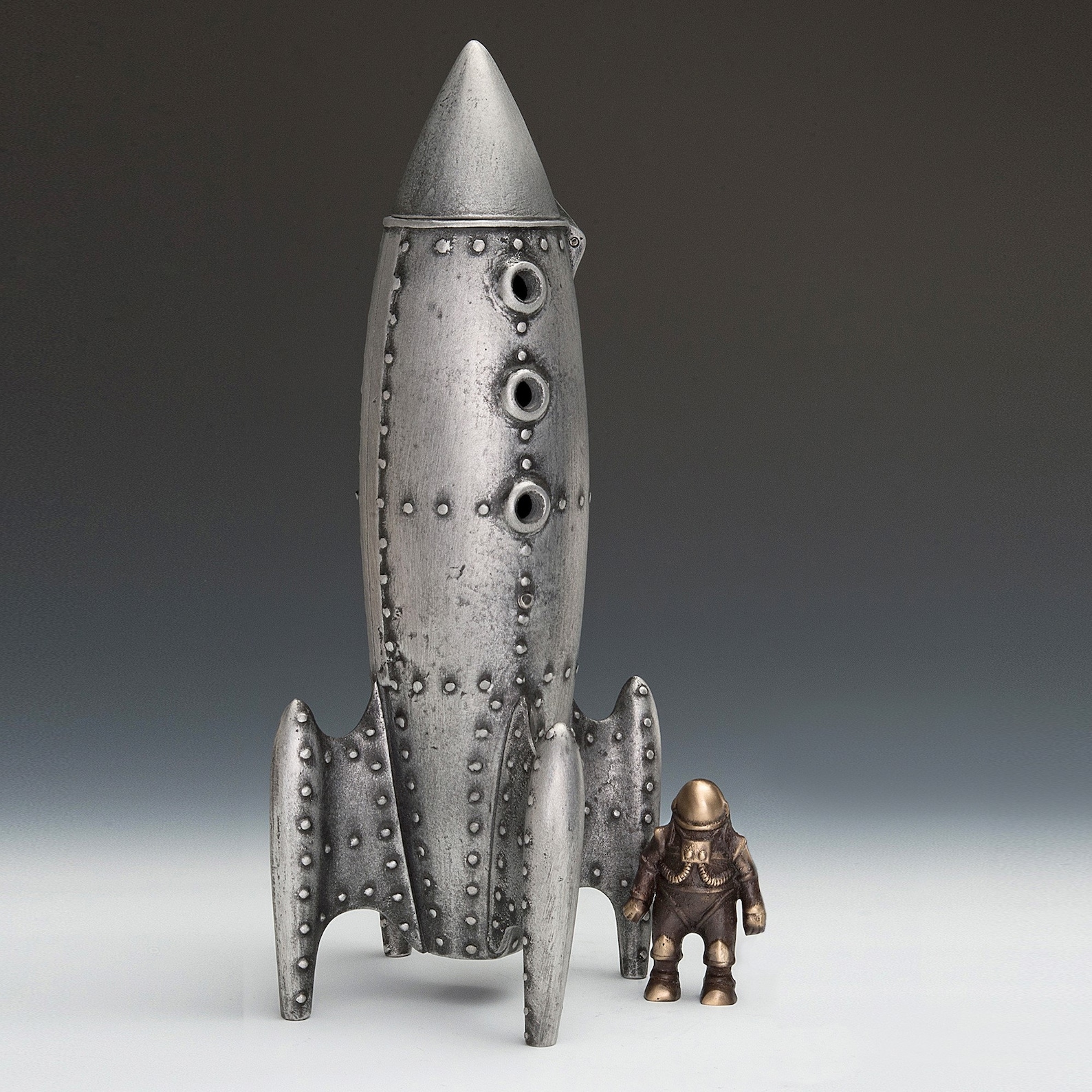 Moon Rocket Coin Bank With One Spaceman - Item #924, Cast Aluminum and ...