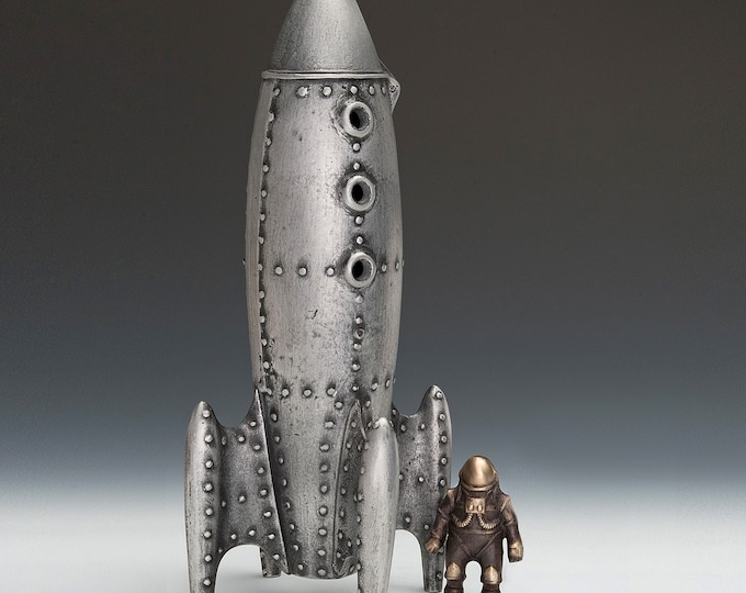 Moon Rocket Coin Bank With One Spaceman Item 924, Cast Aluminum and ...
