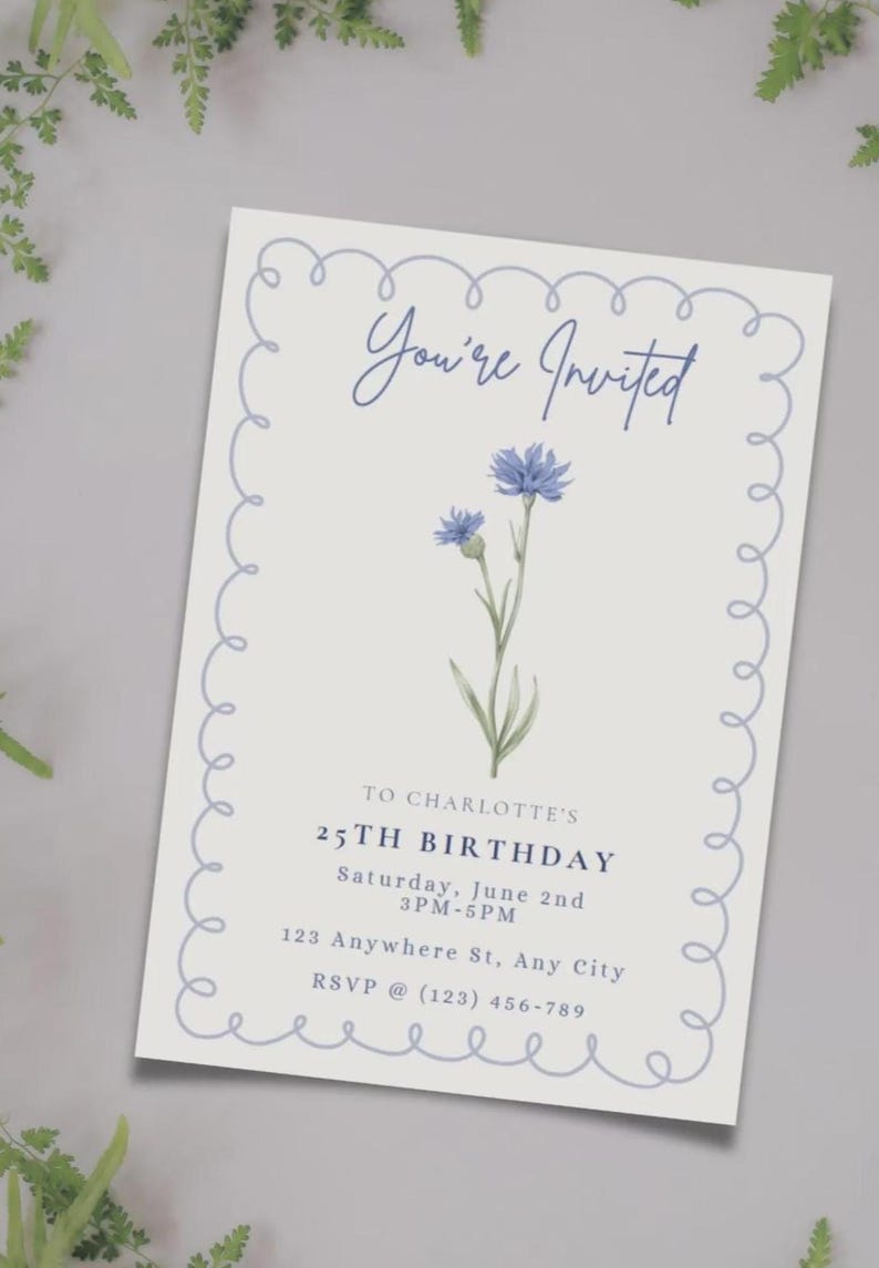 Customizable Periwinkle Flower Birthday Invitation Template (5x7) - Etsy