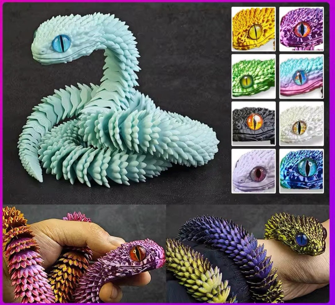 3D Printed Articulated Bush Viper Figure Dragon Snake Toy With Joint ...
