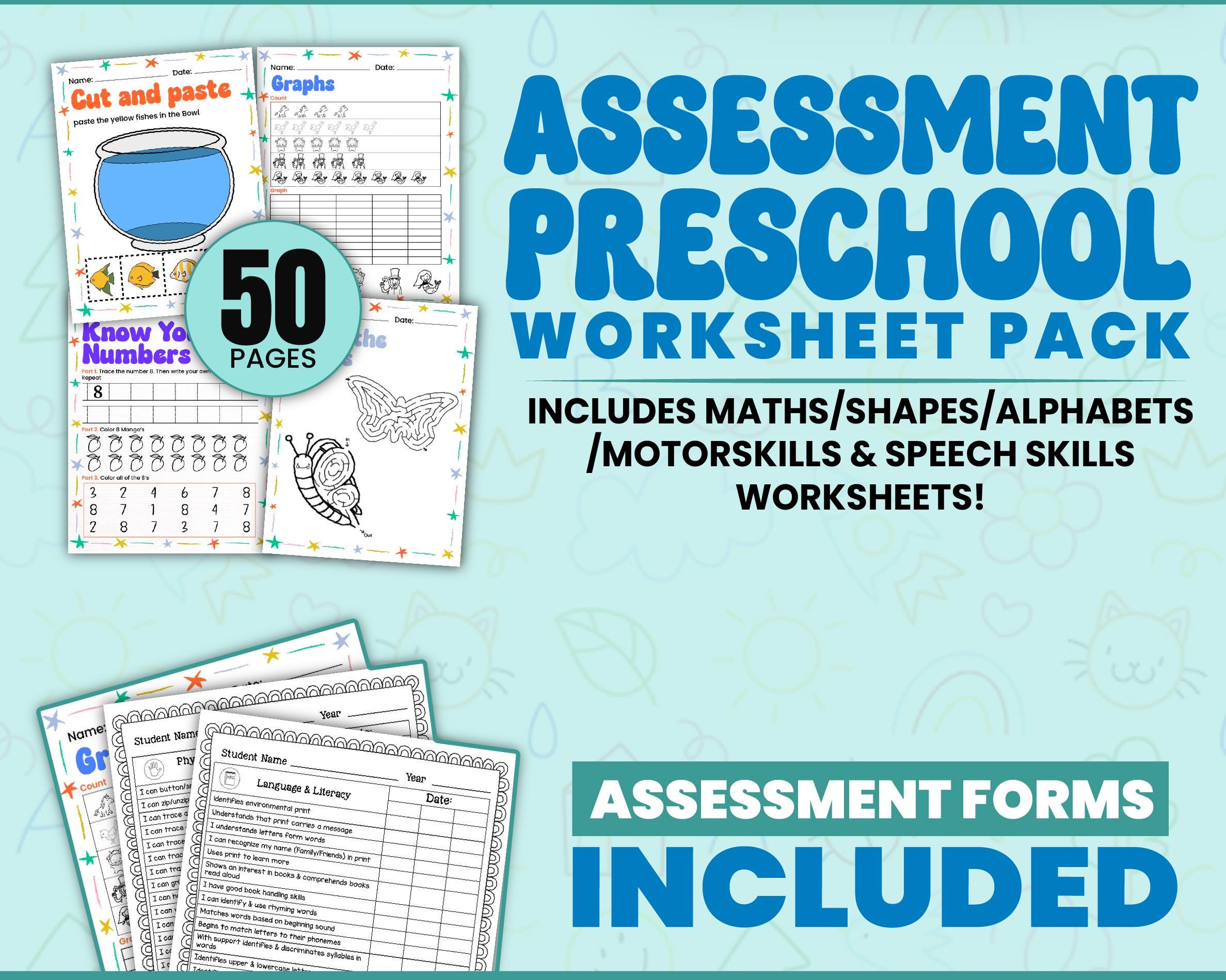 Preschool Assessment Worksheets and Forms: Homeschool Pre-k Curriculum ...