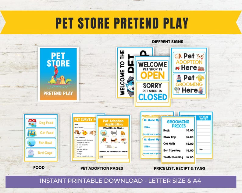Printable Pretend Play Doctor Coffee Shop Pet Salon Pretend Play School ...