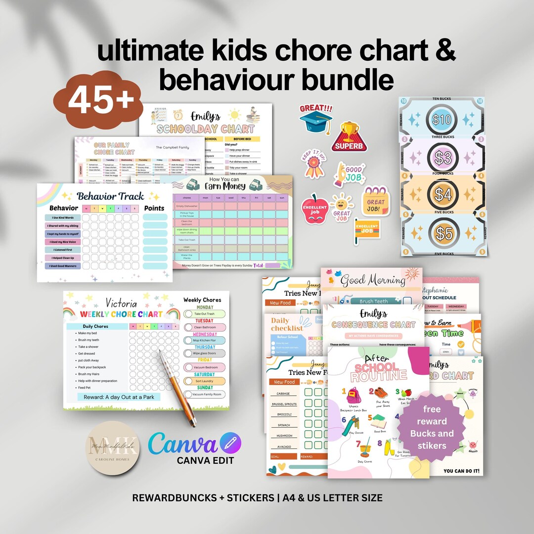 Editable Kids Chore Chart Bundle Weekly Chores Family Daily Checklist ...