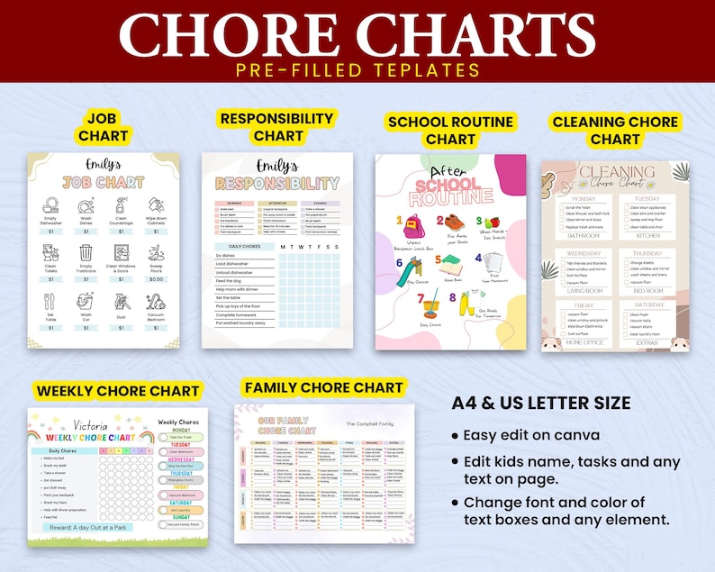 Editable Kids Chore Chart Bundle ADHD Autism Daily Checklist Chores ...