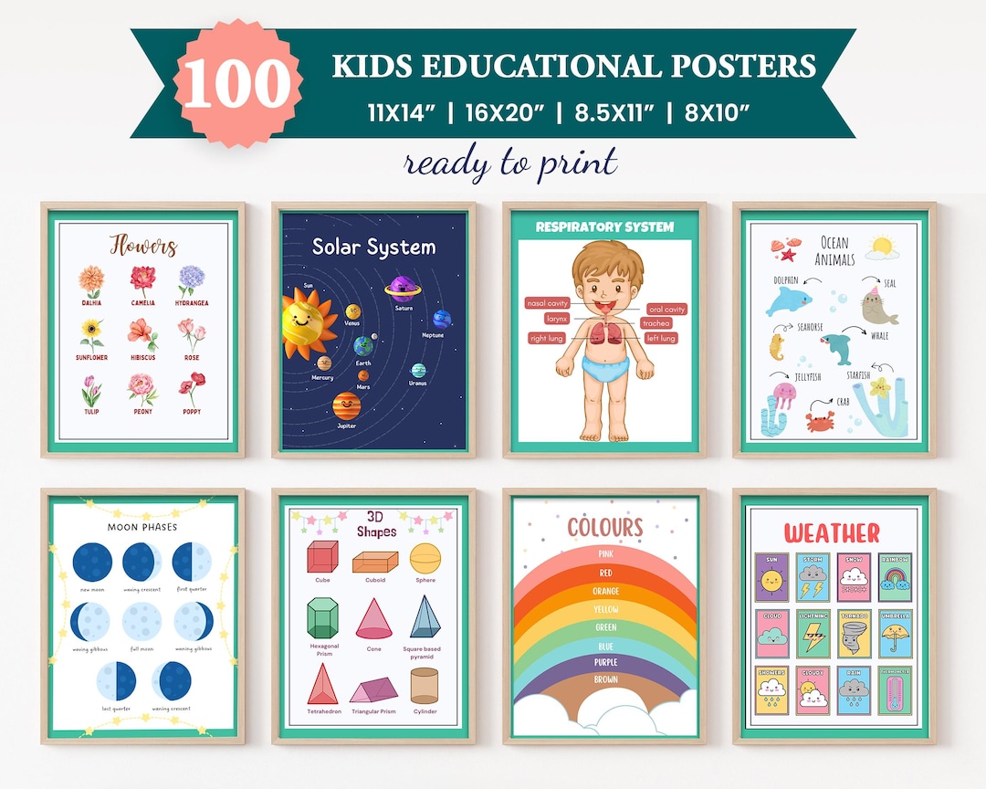 Educational Posters Kids Wall Art Montessori Toddler Nursery Wall Art ...