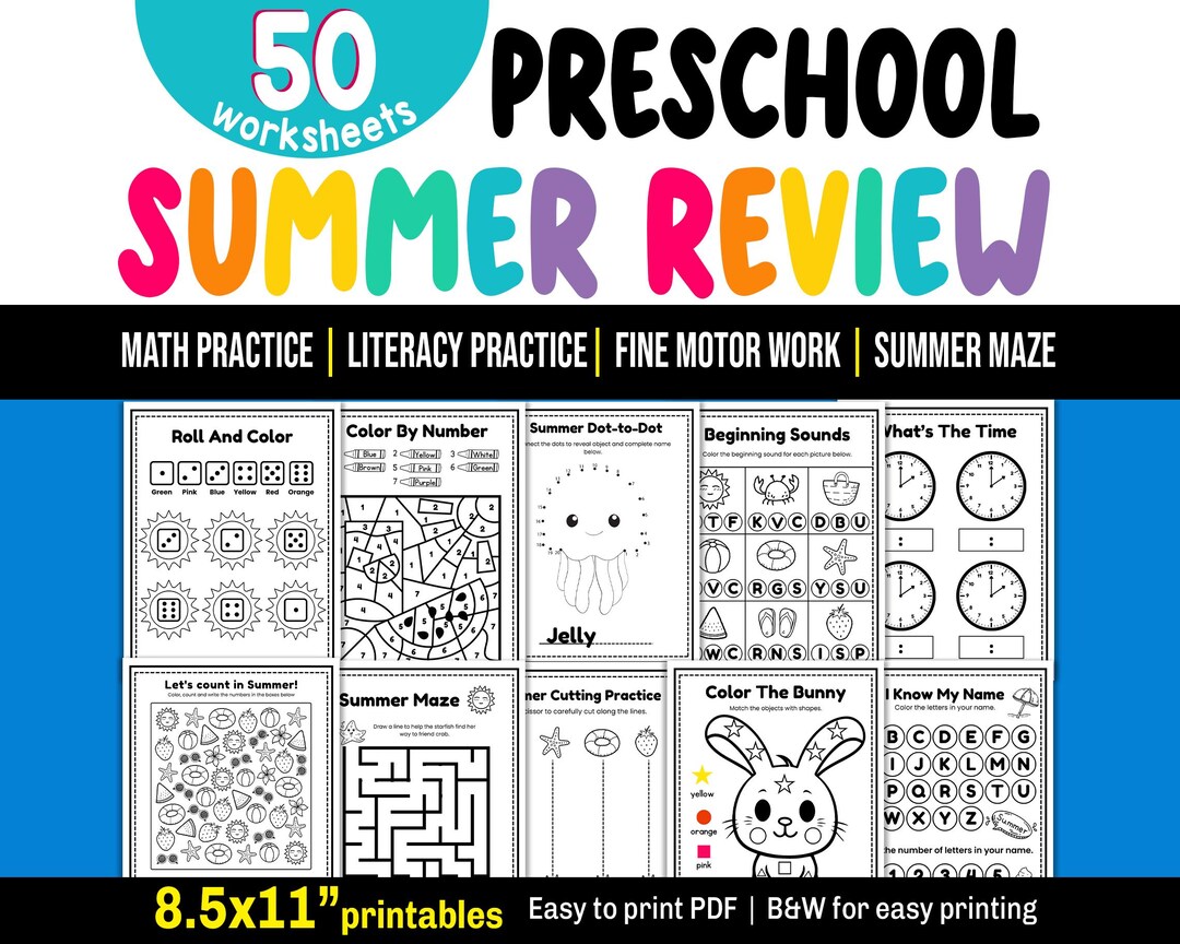 Prek Summer Review Workbook Preschool Assessment Printable Worksheets ...