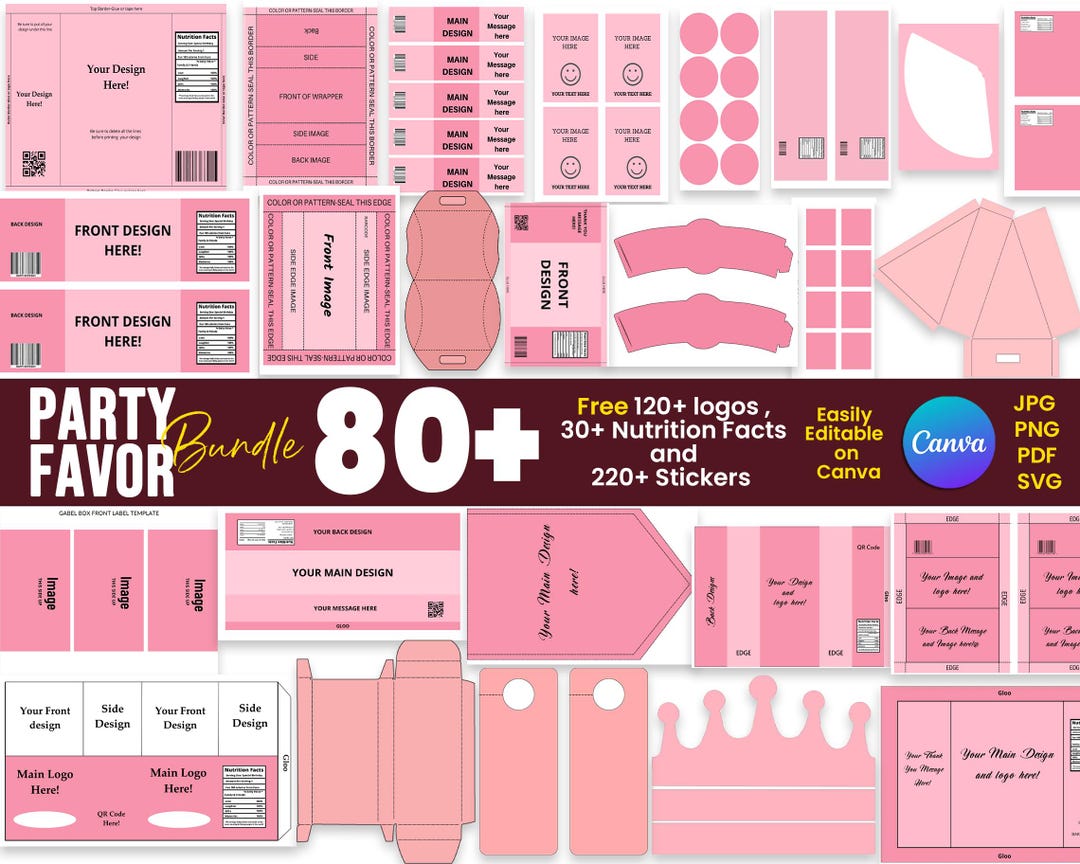 80+ Party Favor Templates Bundle: Labels, Bags, Wrappers (canva ...