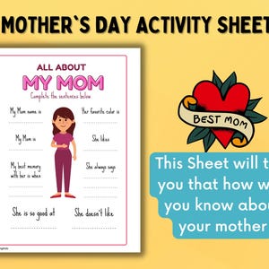 All About My Mom Printable: Mother's Day Activity, Fun Prompts (PDF) - Etsy