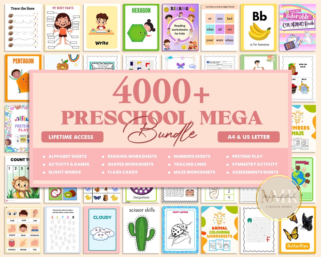 Preschool Worksheets Bundle: 4000+ Toddler Learning Activities (PDF ...