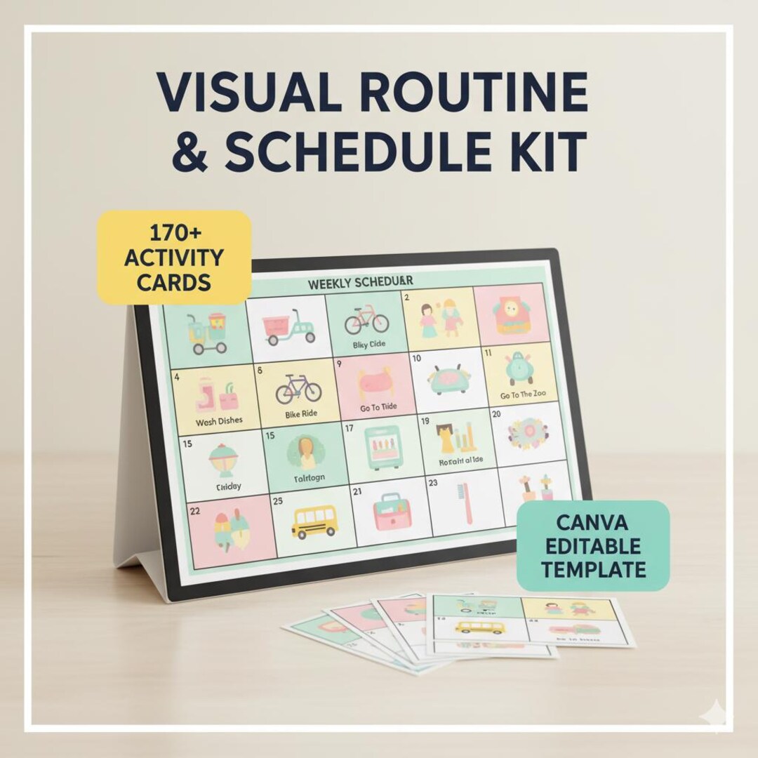 Editable Kids Weekly Planner: Visual Schedule, Routine Cards (digital ...