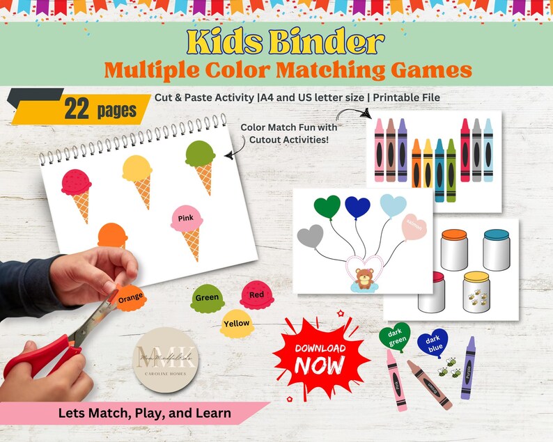 Color Matching Game Busy Book Printable Educational Activity Homeschool ...