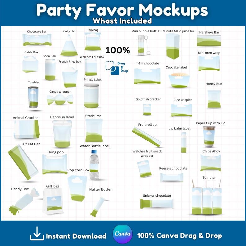 Party Favor Mockup Bundle 40+ Canva Editable Party Favor Mockup Bundle ...