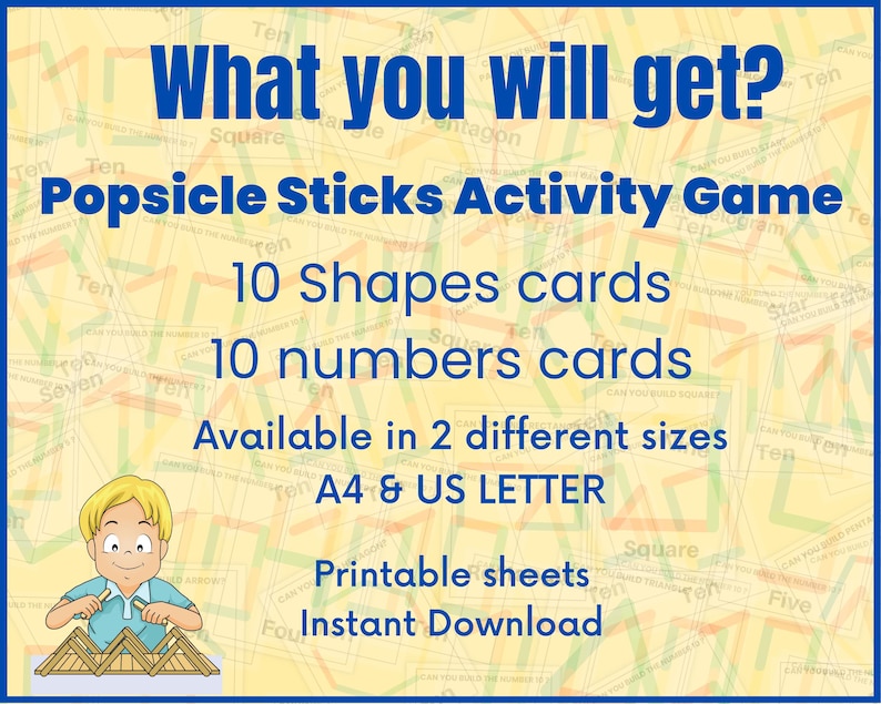 Popsicle Stick Shapes Activity: 20 Montessori Learning Cards (digital ...