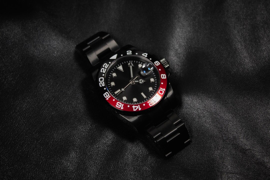 Custom Red Black Dive GMT PVD Black Automatic Watch 40mm - Sapphire ...