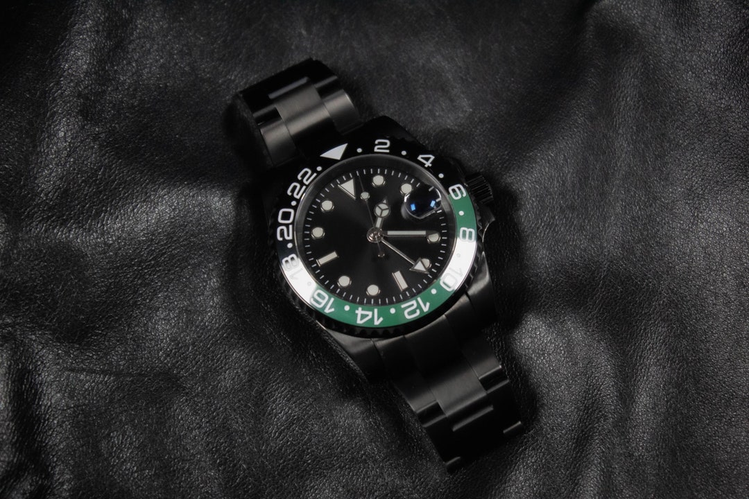 Custom Green Dive GMT PVD Black Automatic Watch 40mm - Sapphire, Steel ...