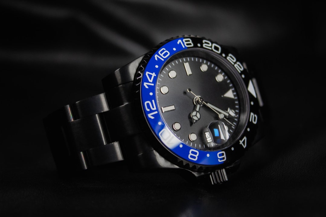 Custom Blue Dive GMT PVD Black Automatic Watch 40mm - Sapphire, Steel ...