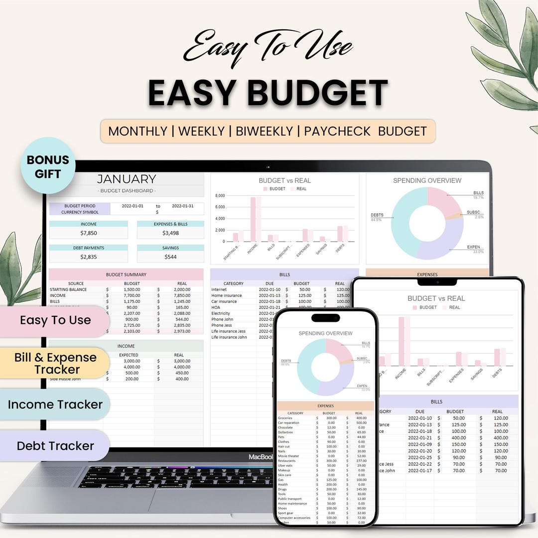 Easy Budget Planner Google Sheet Spreadsheet Monthly Budget by Paycheck ...