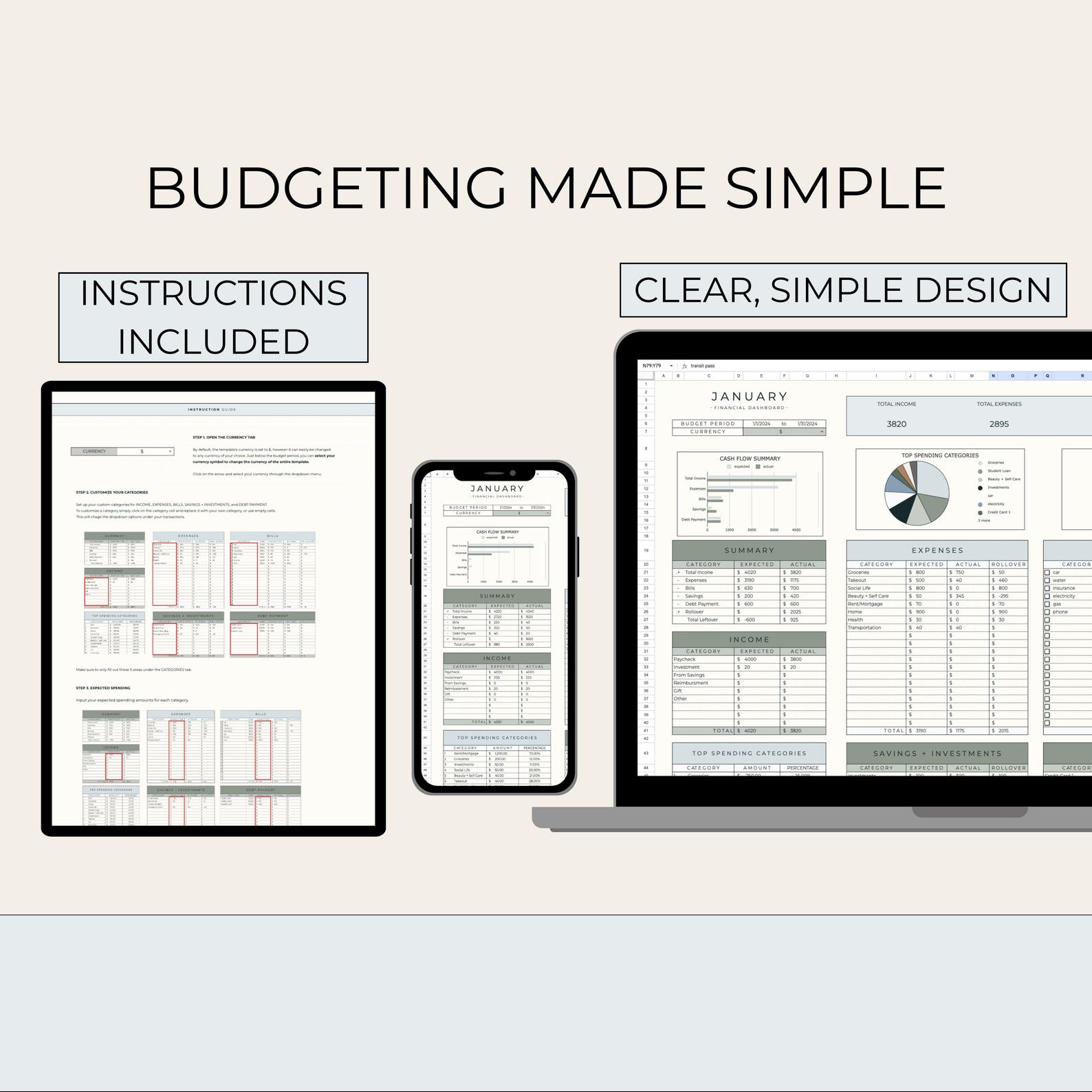 Simple Budget, One Page Budget Spreadsheet for Google Sheets, Budget ...