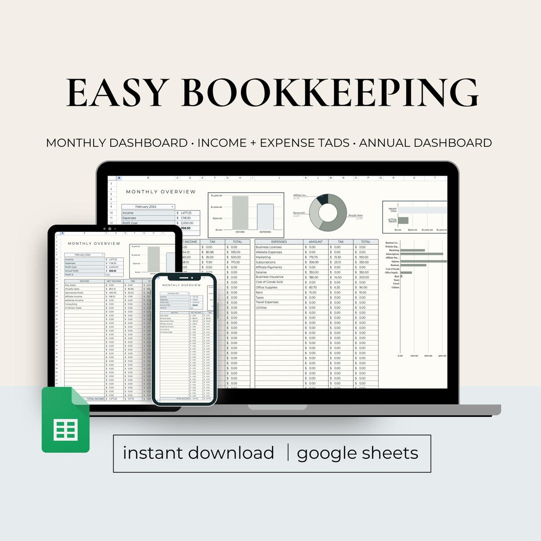 Easy Bookkeeping Package, Small Business Bookkeeping Template, Business ...