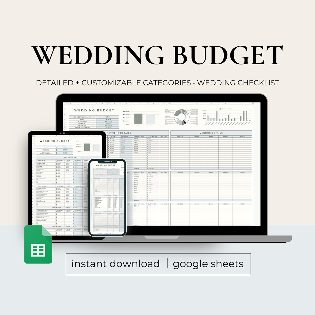 Wedding Budget Spreadsheet for Google Sheets, Wedding Planner, Budget ...