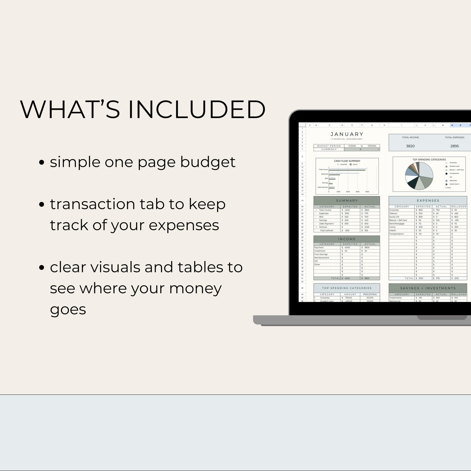 Simple Budget, One Page Budget Spreadsheet for Google Sheets, Budget ...