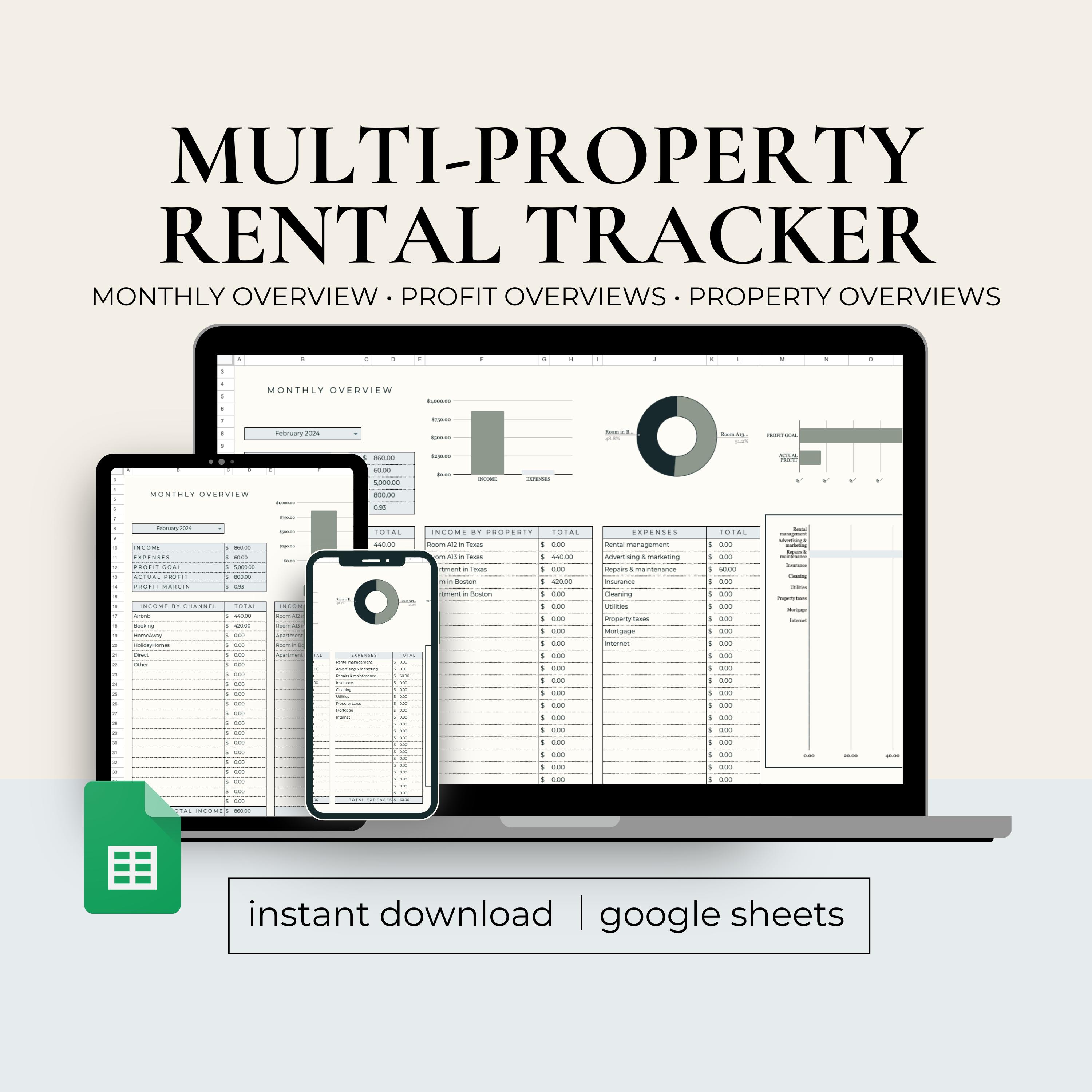 Multi-property Rental Tracker, Rental Property Template, Landlord ...