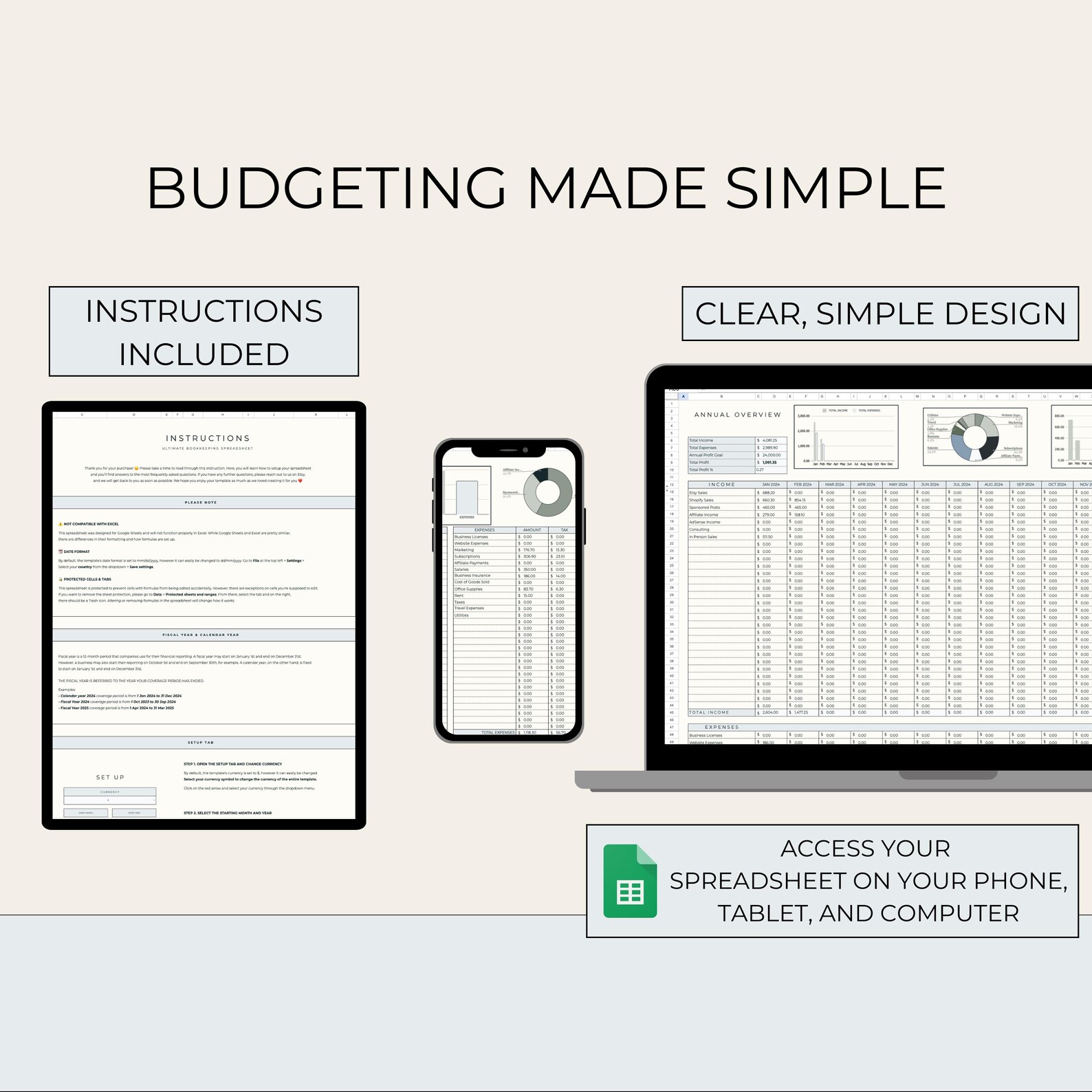 Easy Bookkeeping Package, Small Business Bookkeeping Template, Business ...