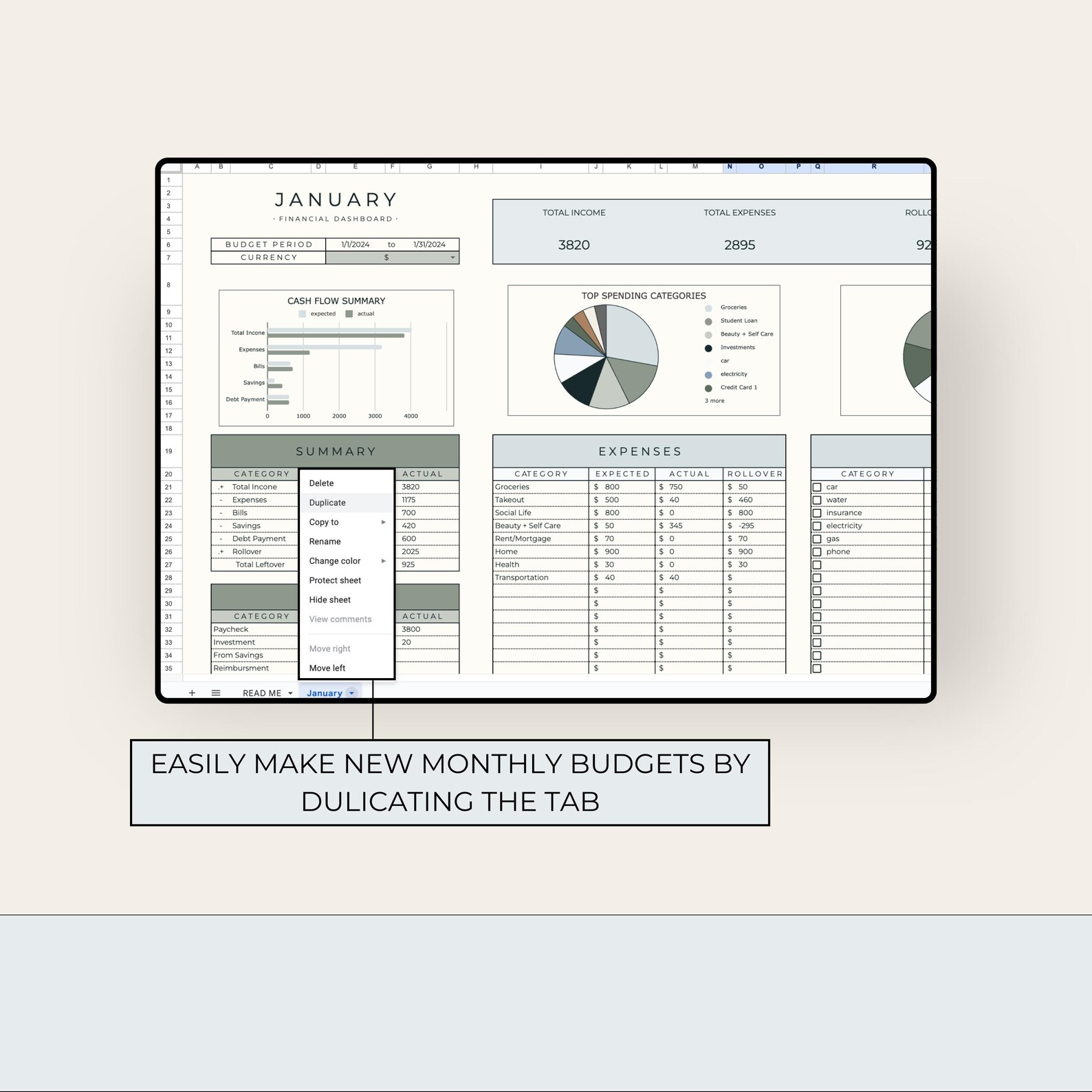 Simple Budget, One Page Budget Spreadsheet for Google Sheets, Budget ...