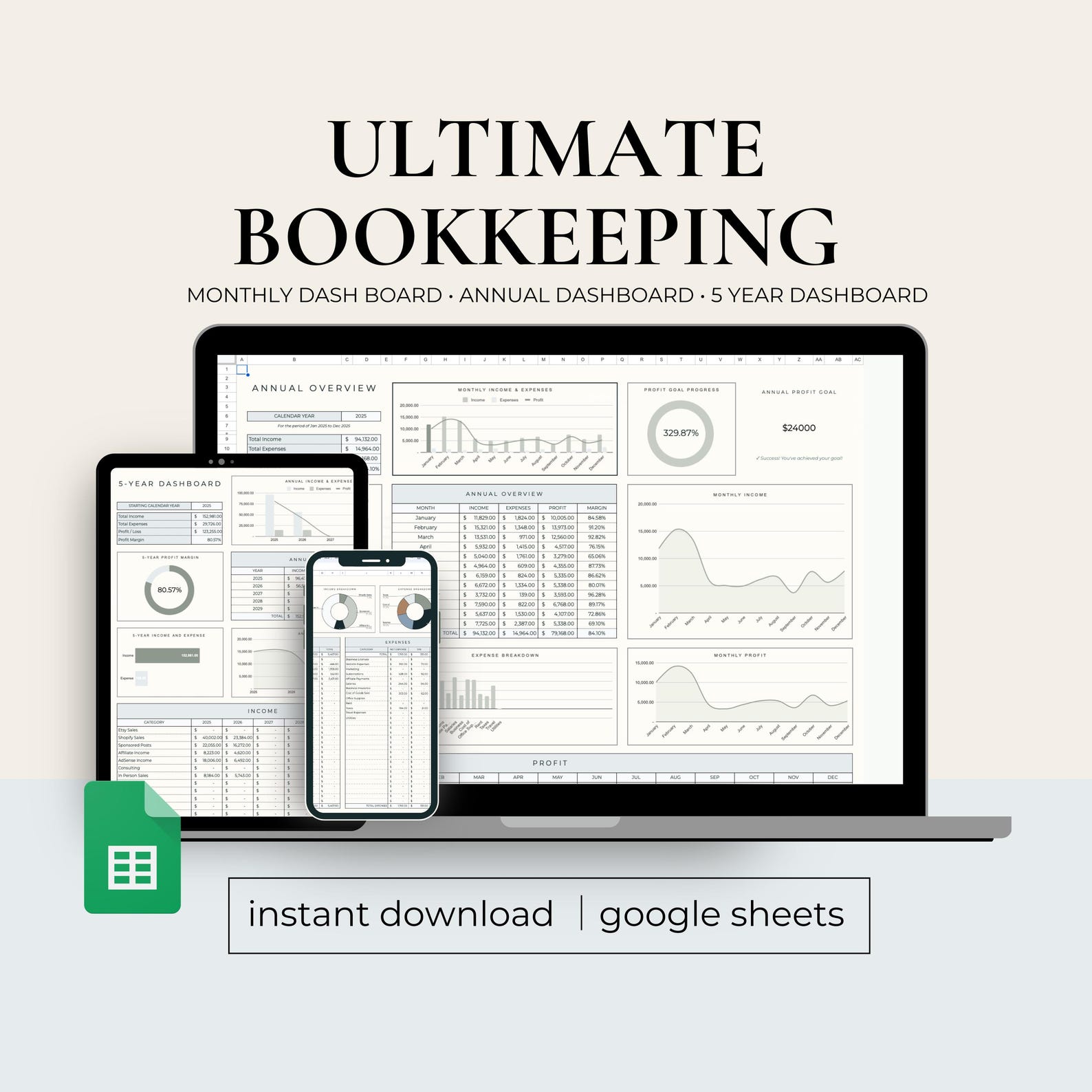 Ultimate Bookkeeping Package, Small Business Bookkeeping Template ...