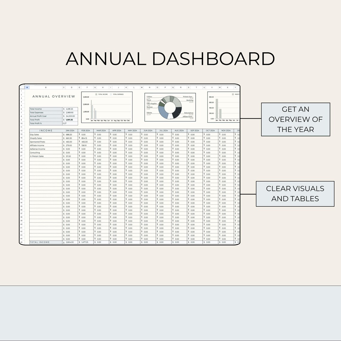 Easy Bookkeeping Package, Small Business Bookkeeping Template, Business ...