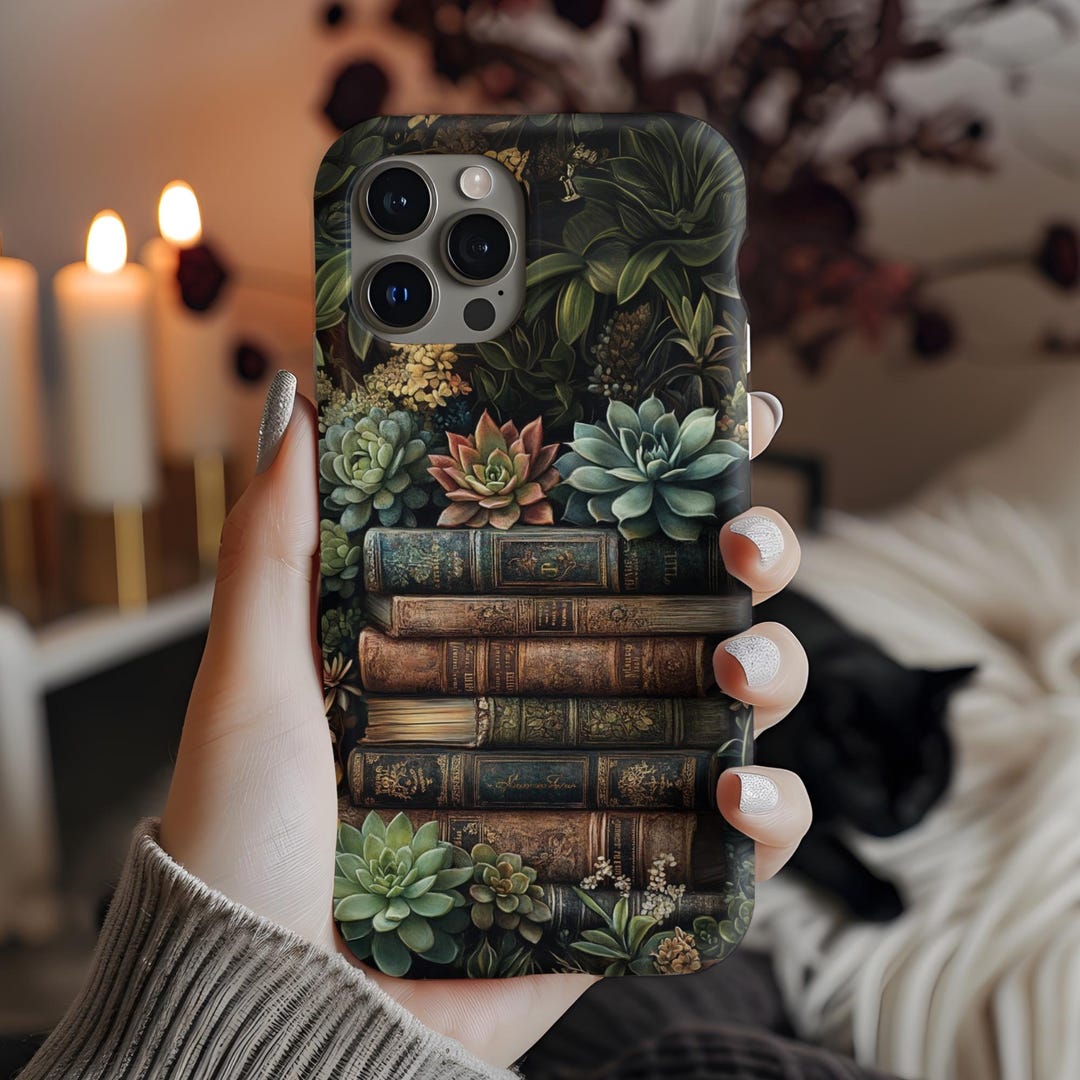Botanical Book Stack Phone Case – Succulents Vintage Design - Etsy