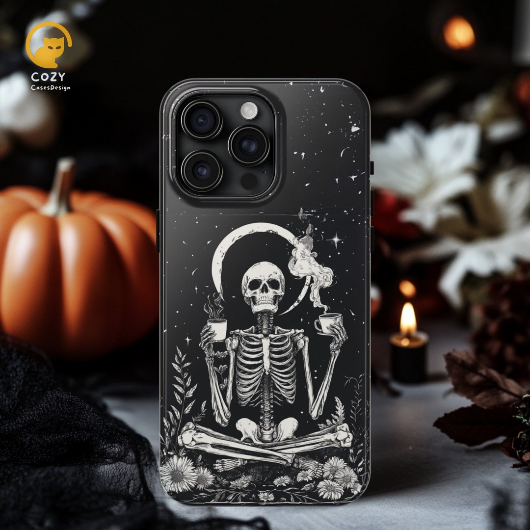 Gothic Skeleton Phone Case - Vintage Black Aesthetic Cover, Tarot Skull ...